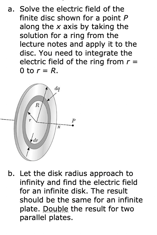 Solved a. Solve the electric field of the finite disc shown | Chegg.com