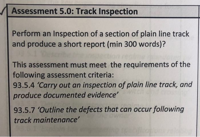 Solved Assessment 5.0: Track Inspection Perform an | Chegg.com