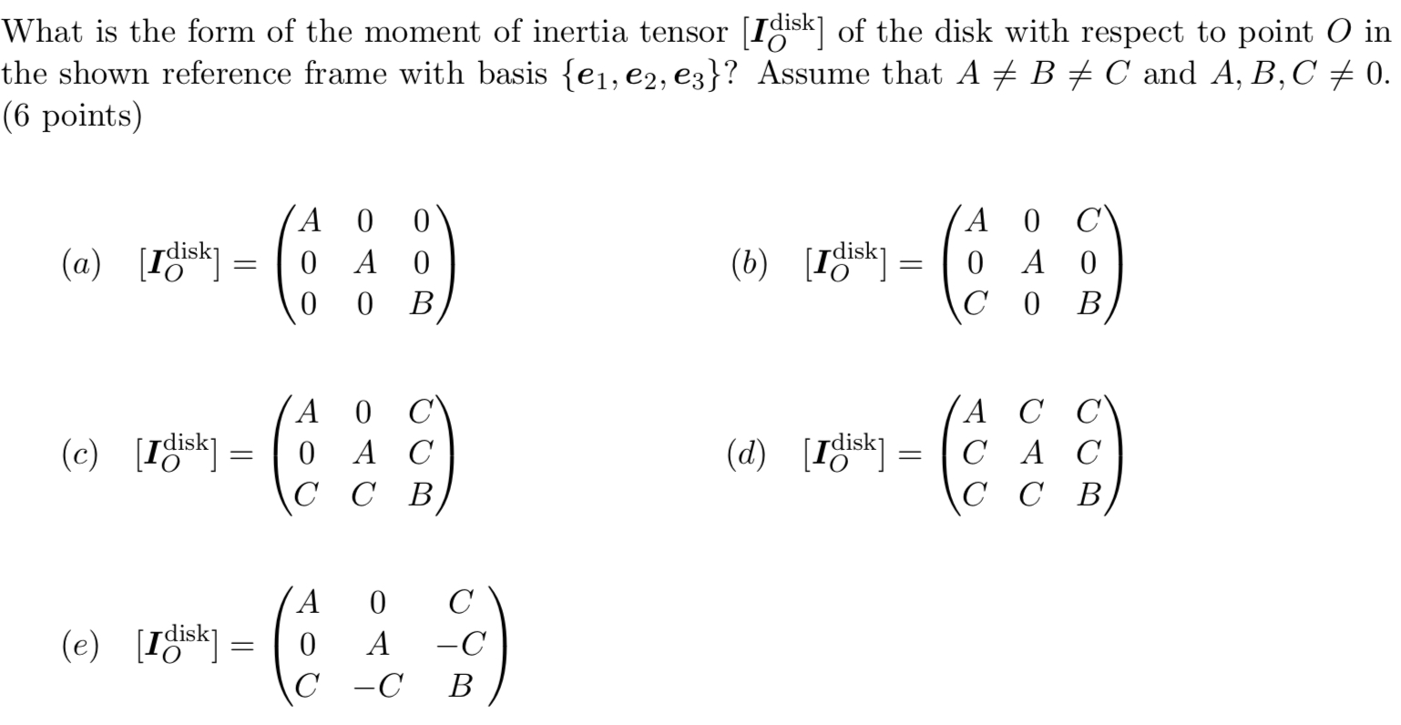 Solved What is the form of the moment of inertia tensor | Chegg.com