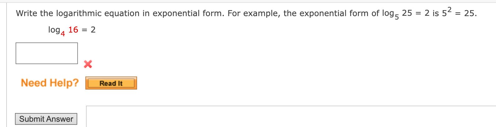 Solved Write the logarithmic equation in exponential form. | Chegg.com