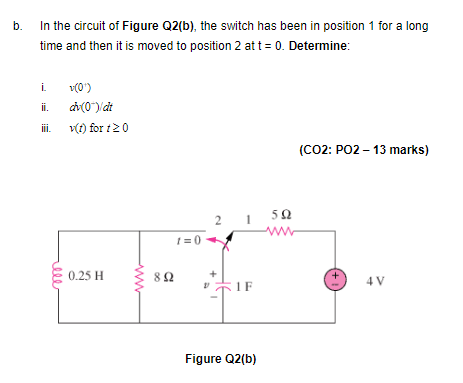 Solved b. In the circuit of Figure Q2(b), the switch has | Chegg.com