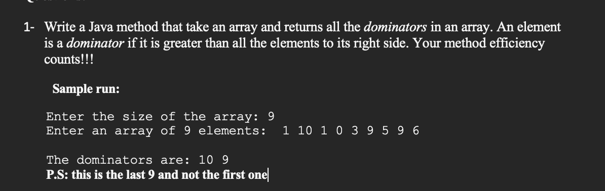 Solved 1- Write a Java method that take an array and returns | Chegg.com