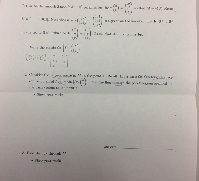 Solved Let M bethe smooth 2-manifold in R3 parametrized | Chegg.com