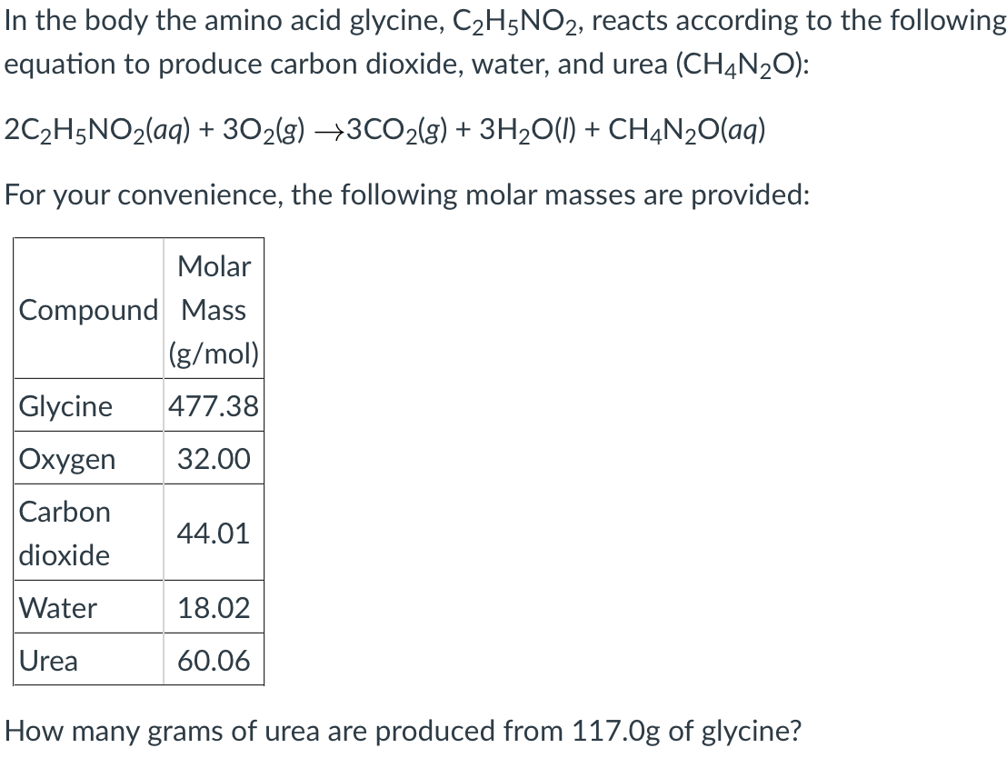 Solved In the body the amino acid glycine, C2H5NO2, reacts | Chegg.com