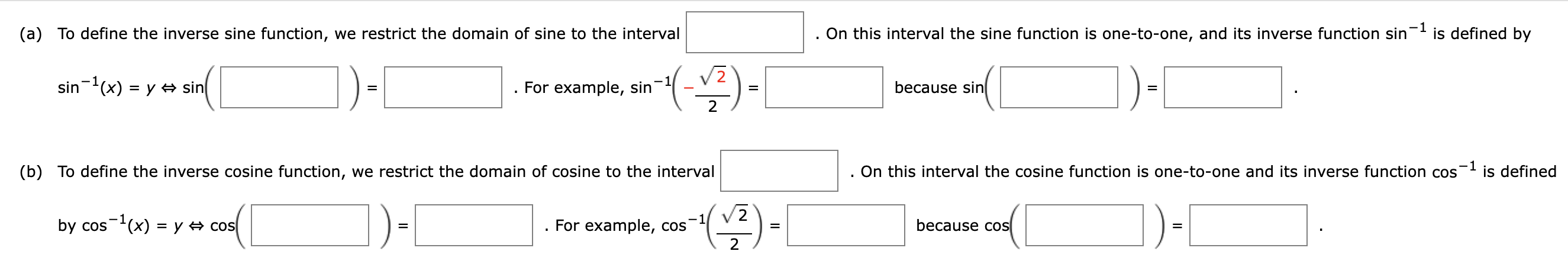 Solved (a) ﻿To define the inverse sine function, we restrict | Chegg.com