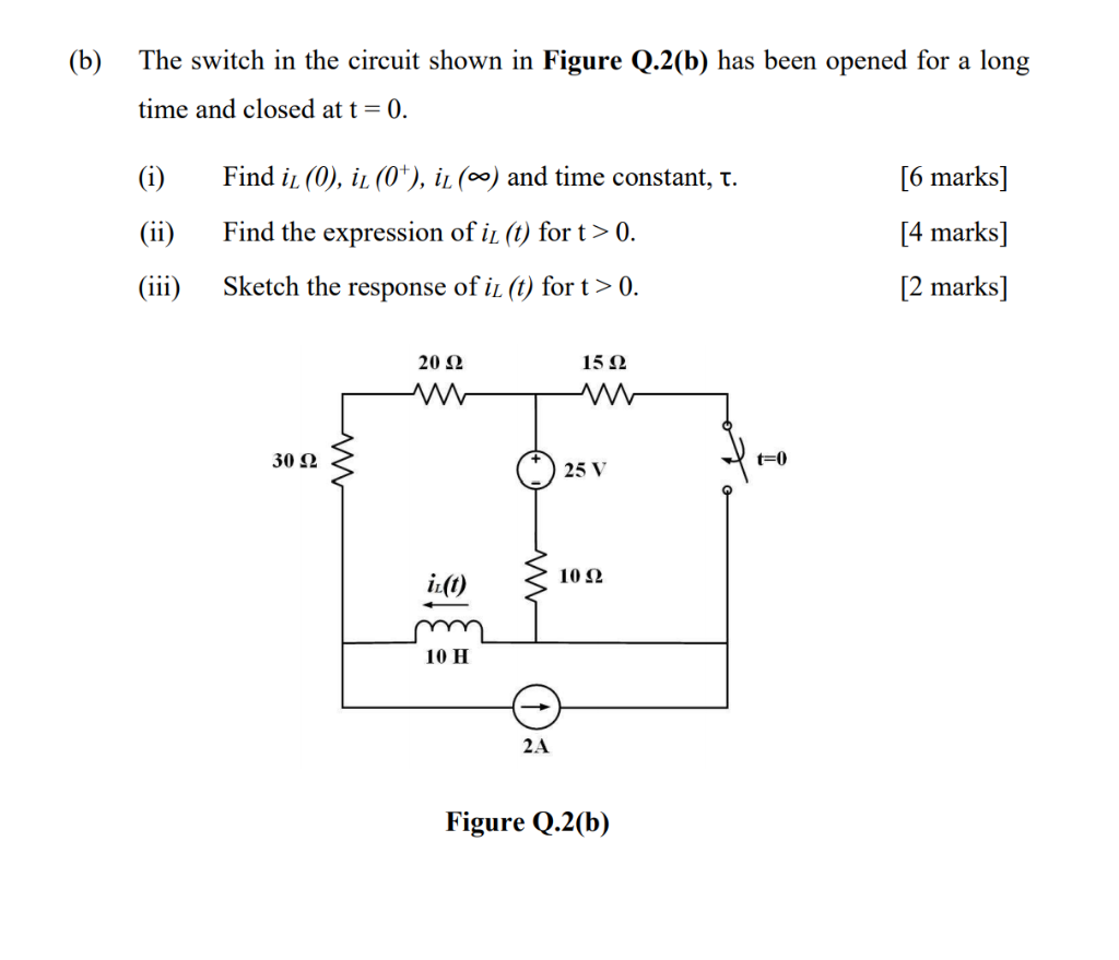 Solved (b) The switch in the circuit shown in Figure Q.2(b) | Chegg.com