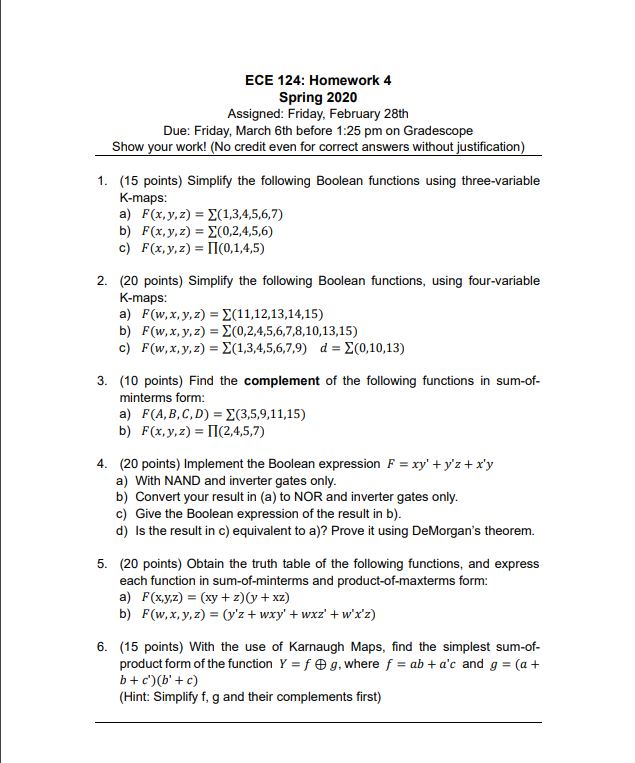 Solved ECE 124: Homework 4 Spring 2020 Assigned: Friday, | Chegg.com