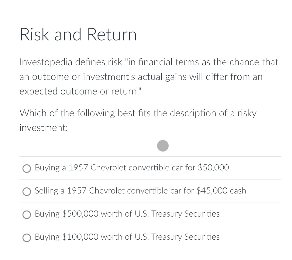 Solved Risk and Return\\nInvestopedia defines risk "in | Chegg.com