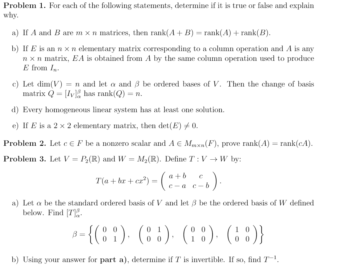 Solved Problem 1. For each of the following statements, | Chegg.com