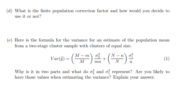 Solved D What Is The Finite Population Correction Factor