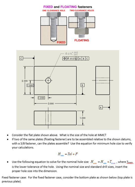 FIXED and FLOATING fasteners ONE CLEARANCE HOLE TWO | Chegg.com