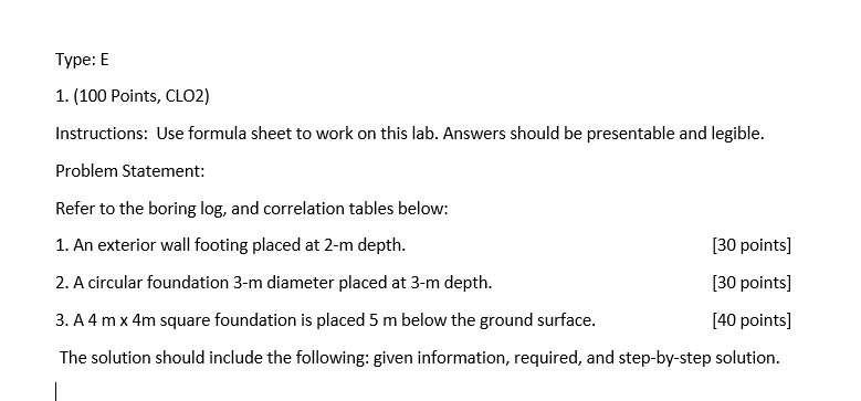 Type: E 1. (100 Points, CLO2) Instructions: Use | Chegg.com
