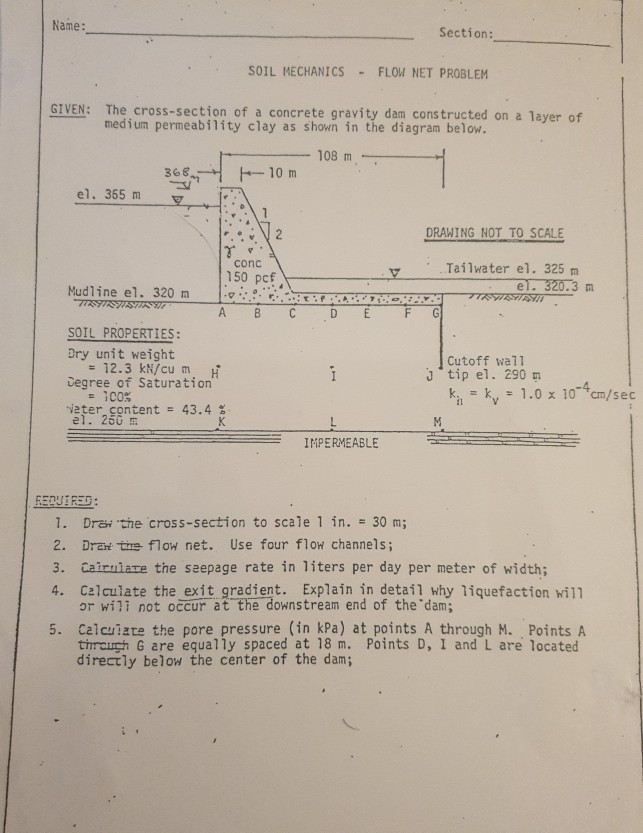 Solved Name: Section: SOIL MECHANICS FLOW NET PROBLEM GIVEN: | Chegg.com