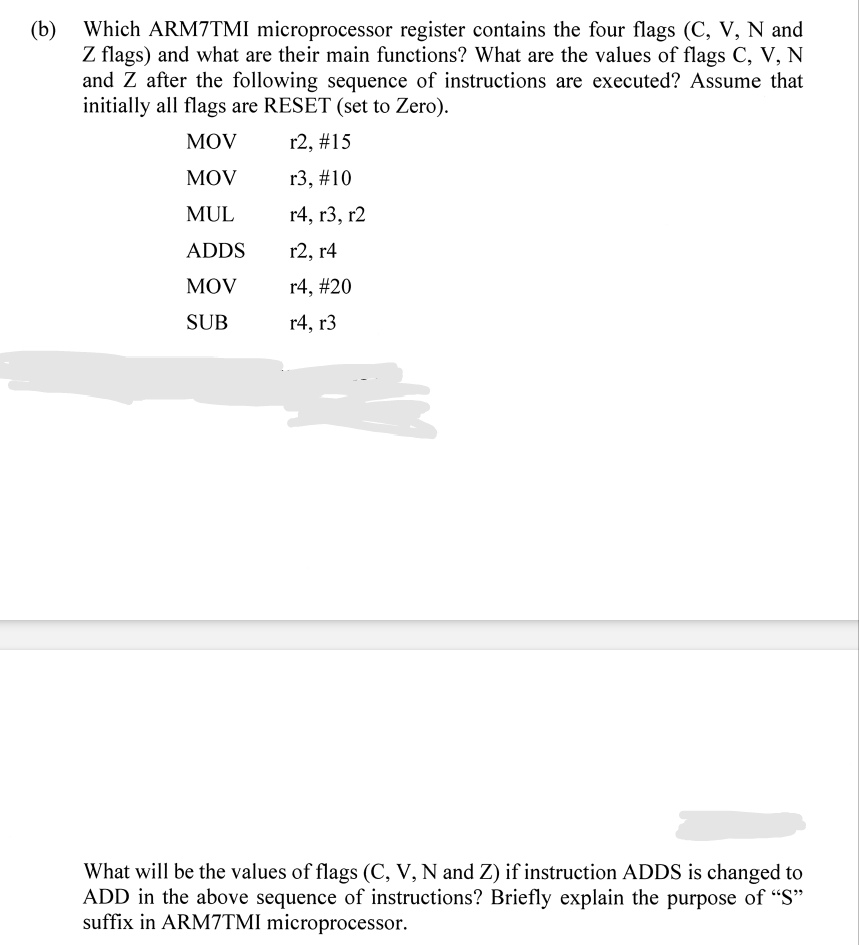 Solved (b) Which ARM7TMI microprocessor register contains | Chegg.com