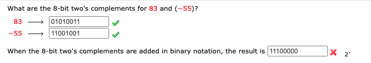 Solved What are the 8-bit two's complements for 83 and | Chegg.com