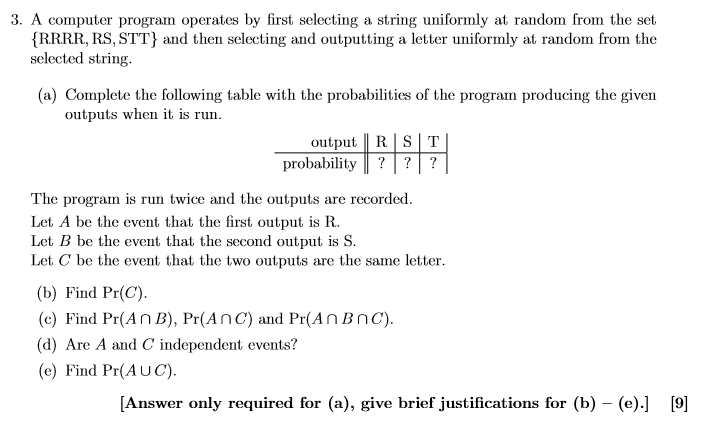 Solved 3. A computer program operates by first selecting a | Chegg.com