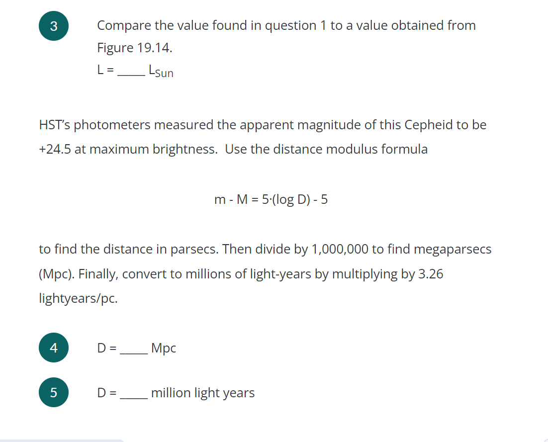 Period-Luminosity Relation for Cepheids3 Compare the | Chegg.com