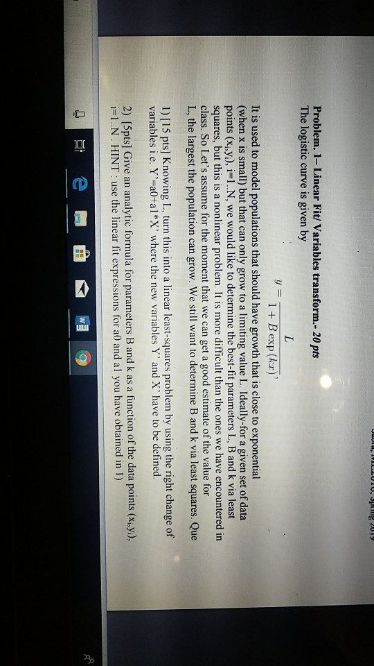 Solved Problem. 1- Linear Fit/ Variables transform.- 20 pts | Chegg.com