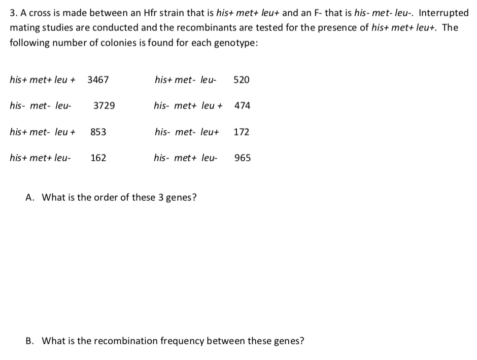 Solved 3. A cross is made between an Hfr strain that is his+ | Chegg.com