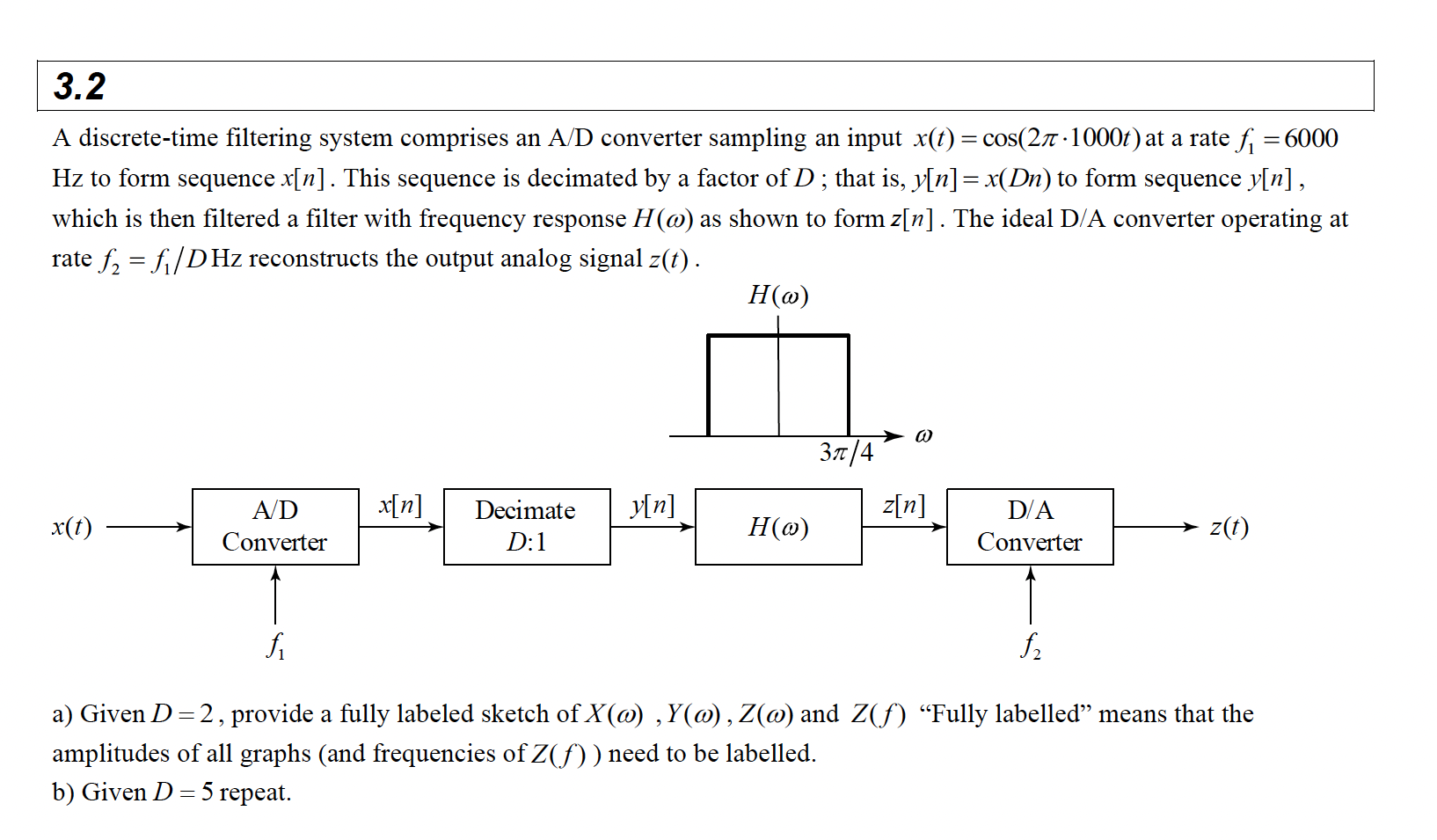 Solved by an EXPERT 3.2A discrete-time filtering system comprises an AD | Chegg.com