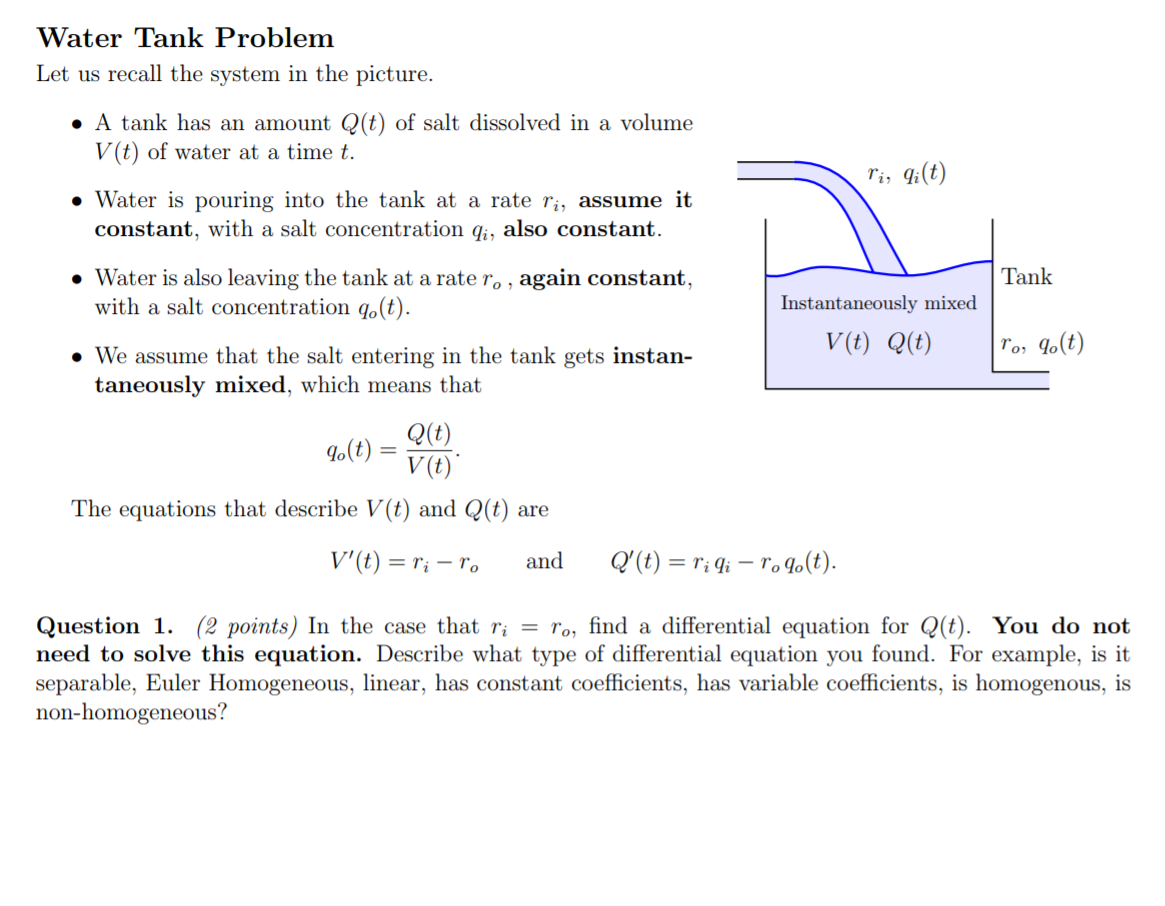 Solved Water Tank Problem Let us recall the system in the | Chegg.com