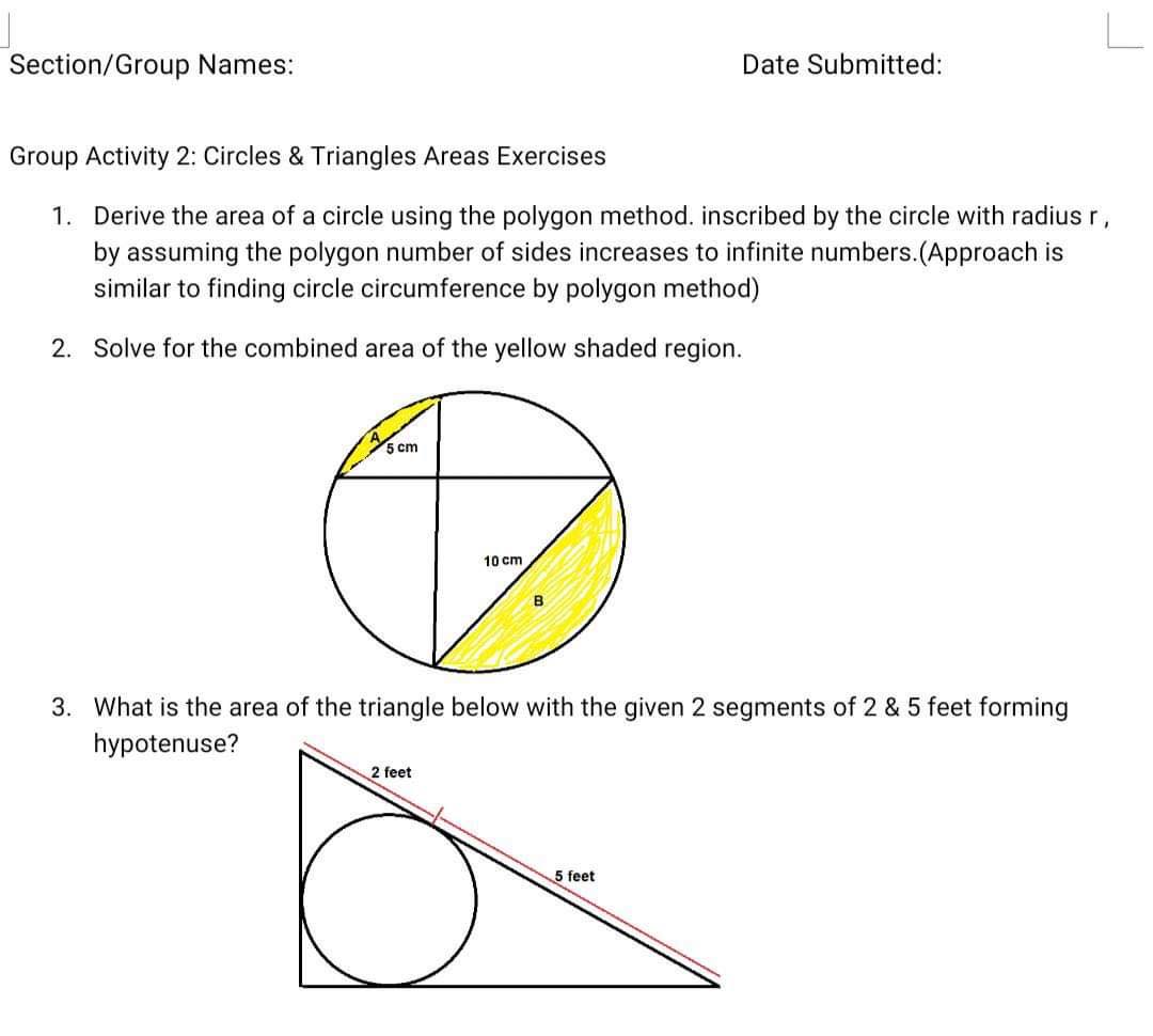 Solved roup Activity 2: Circles \& Triangles Areas Exercises | Chegg.com
