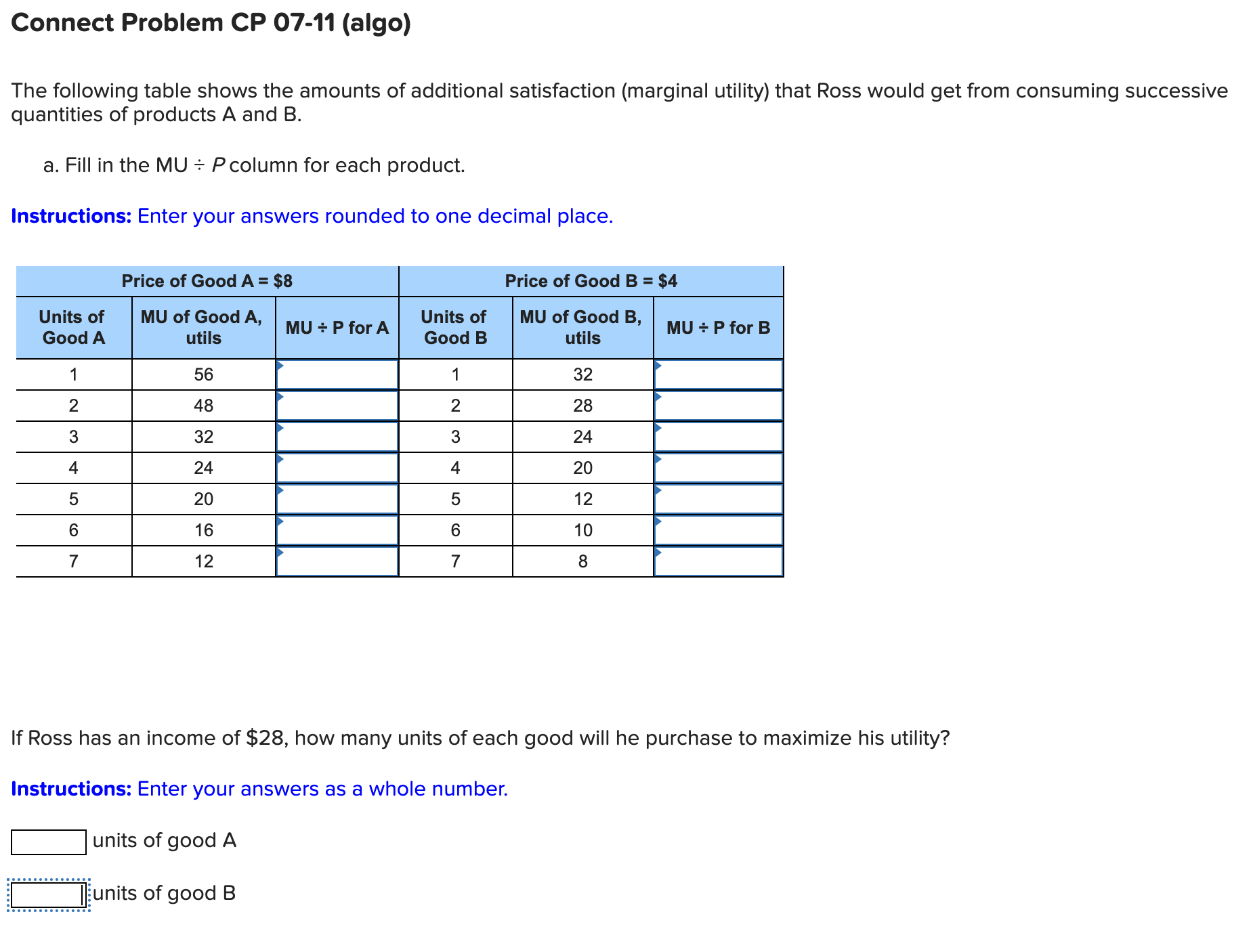 Solved Connect Problem CP 07-11 (algo) The following table | Chegg.com