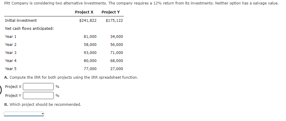 Solved A. Compute the IRR for both projects using the IRR | Chegg.com