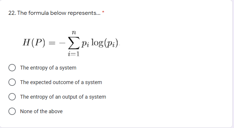 Solved 22. The formula below represents... п H(P) = | Chegg.com