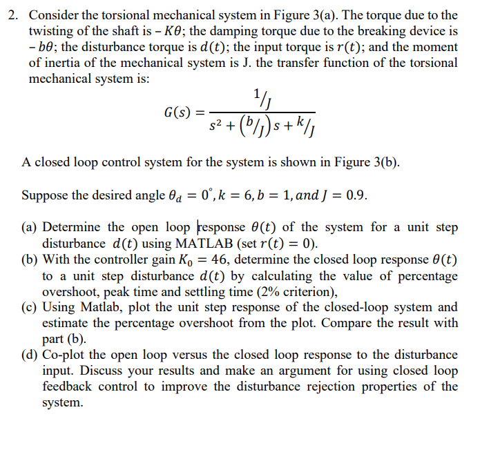 Solved 2. Consider the torsional mechanical system in Figure | Chegg.com