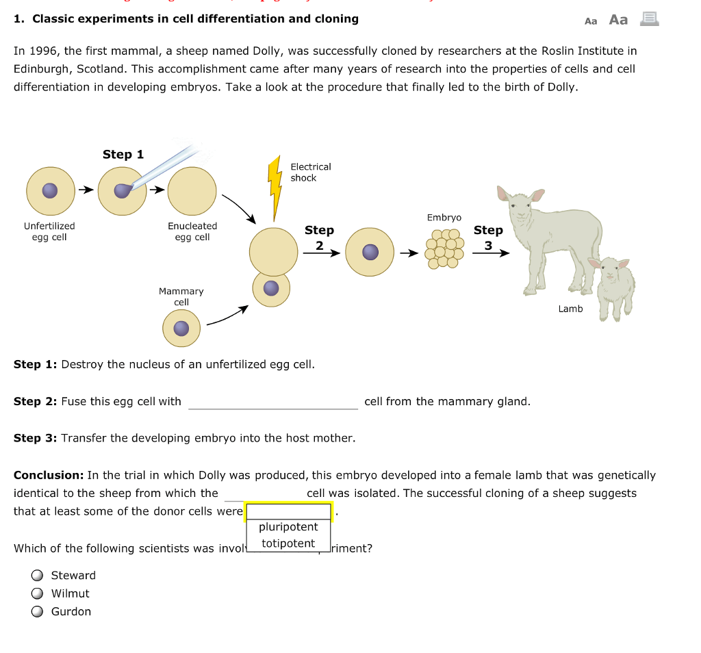 Solved 1. Classic experiments in cell differentiation and | Chegg.com