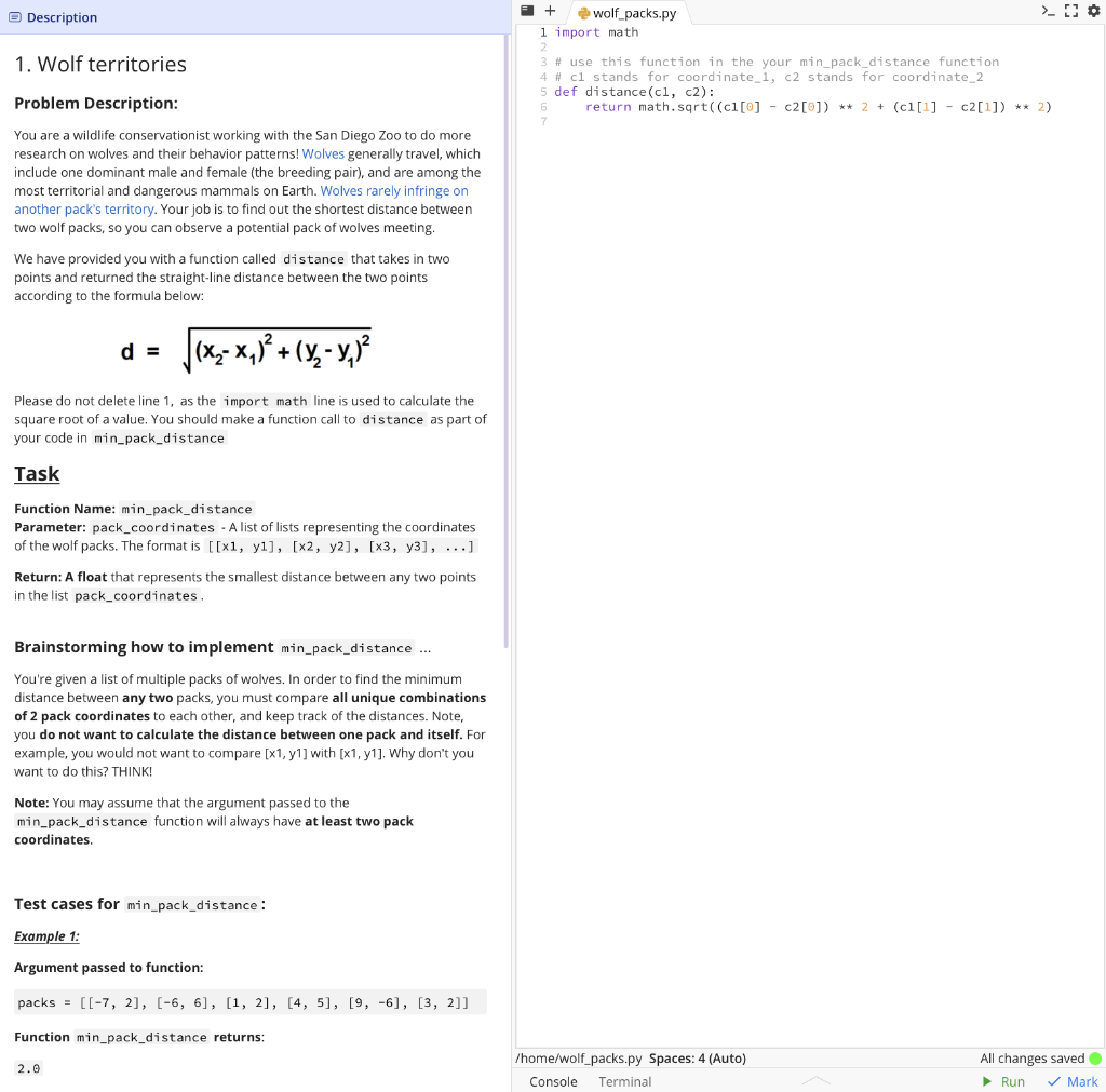 Solved Description 1. Wolf territories Problem Description: | Chegg.com