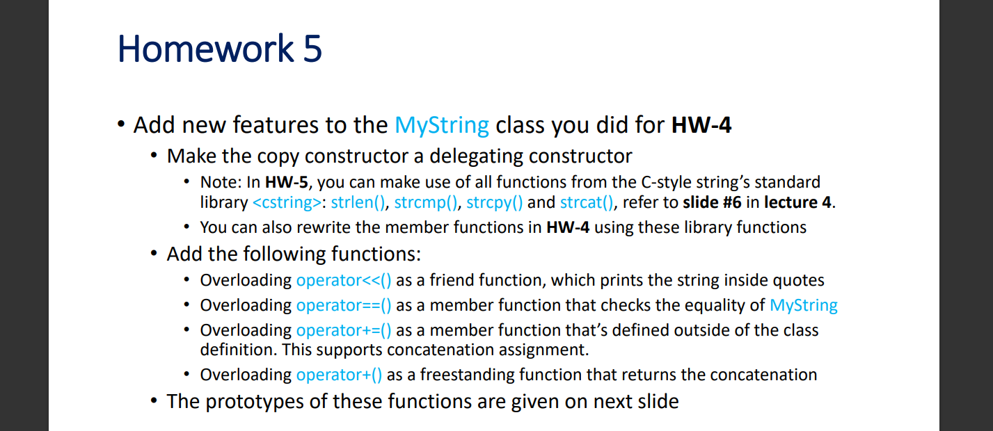 Solved Homework 5 · Add New Features To The Mystring Class 