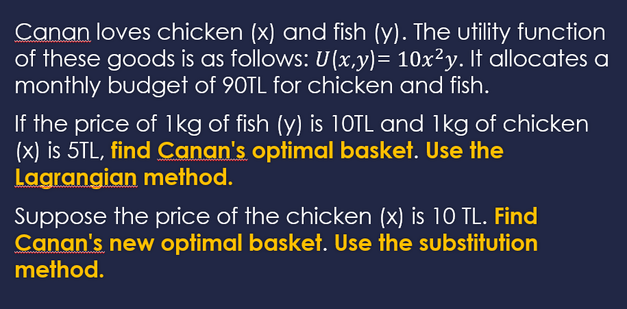 Canan loves chicken (x) ﻿and fish (y). ﻿The utility | Chegg.com