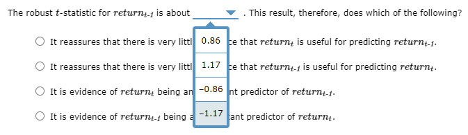 Solved \r\n\r\n\r\n\r\nThe \\( t \\)-statistic on return \\( | Chegg.com