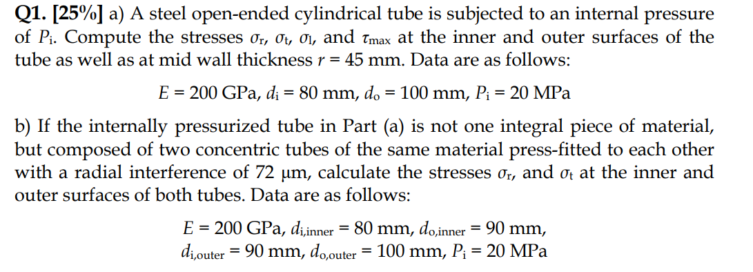 Solved Q1. 25% ﻿a) ﻿A steel open-ended cylindrical tube is | Chegg.com