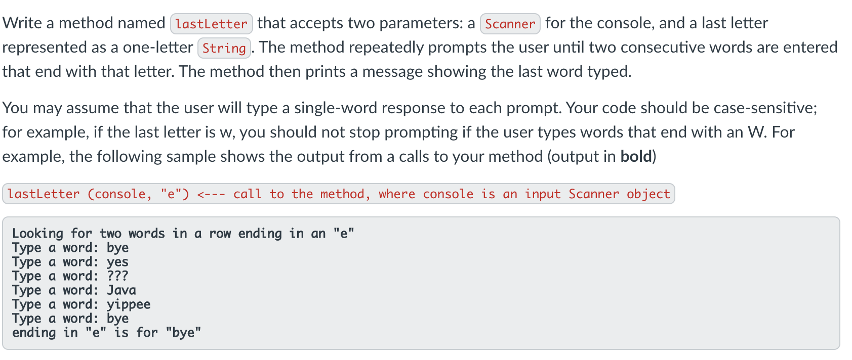Solved Write a method named lastbetter that accepts two | Chegg.com