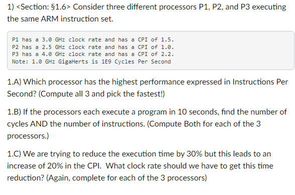 Solved 1) Consider three different processors P1, P2, and | Chegg.com