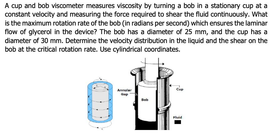 Solved A cup and bob viscometer measures viscosity by | Chegg.com