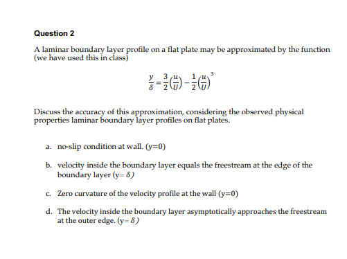 Solved Question 2 A laminar boundary layer profile on a flat | Chegg.com