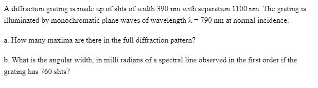 Solved A diffraction grating is made up of slits of | Chegg.com