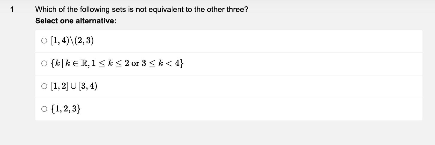 Solved Which of the following sets is not equivalent to the | Chegg.com