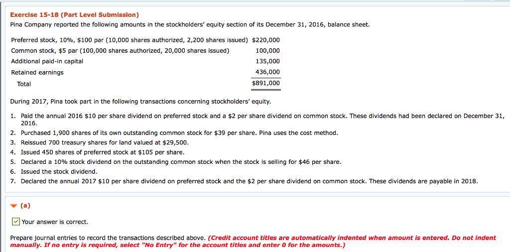 Solved Exercise 15-18 (Part Level Submission) Pina Company | Chegg.com