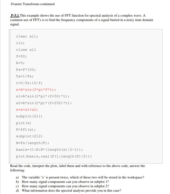 Solved - Fourier Transforms-continued P-5.1 This example | Chegg.com