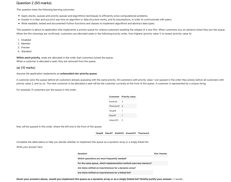 Solved Question 2 (50 marks) This question tests the | Chegg.com