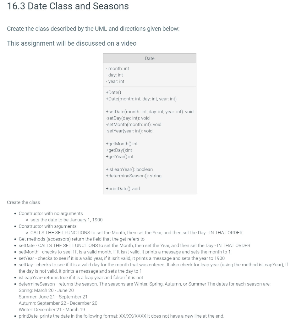 Solved Using JAVA, please write code for main in the order | Chegg.com