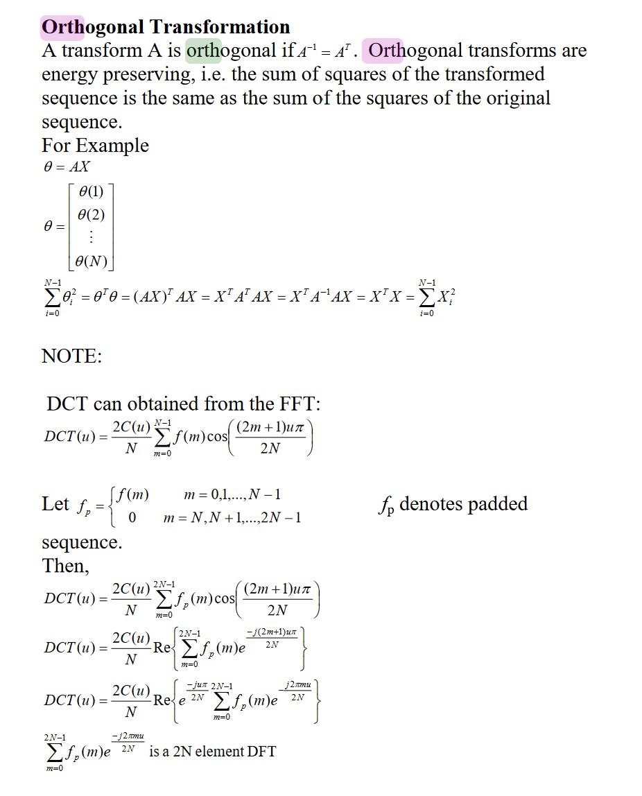 Solved Consider the following orthogonal transform in @ = = | Chegg.com
