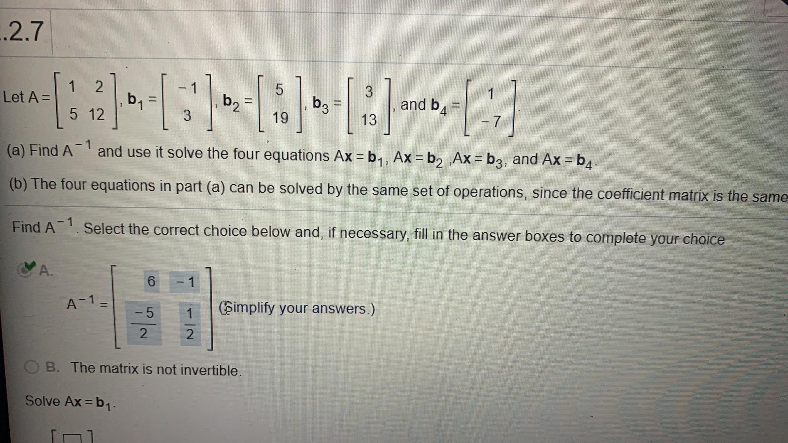 Solved 2.7 1 2 Let A = 3 1 b4 b2 fo] b3 and 54 5 12 3 19 13 | Chegg.com