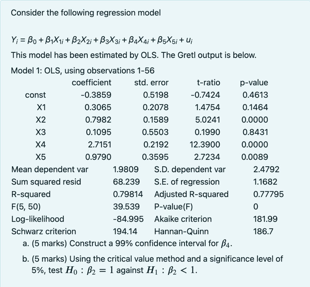 Solved Consider the following regression | Chegg.com