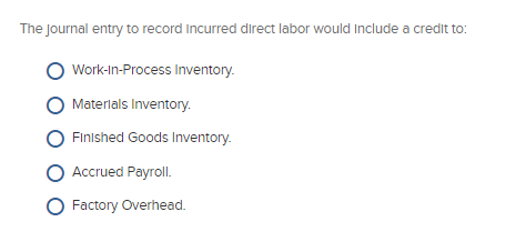 Solved The Journal entry to record Incurred direct labor | Chegg.com